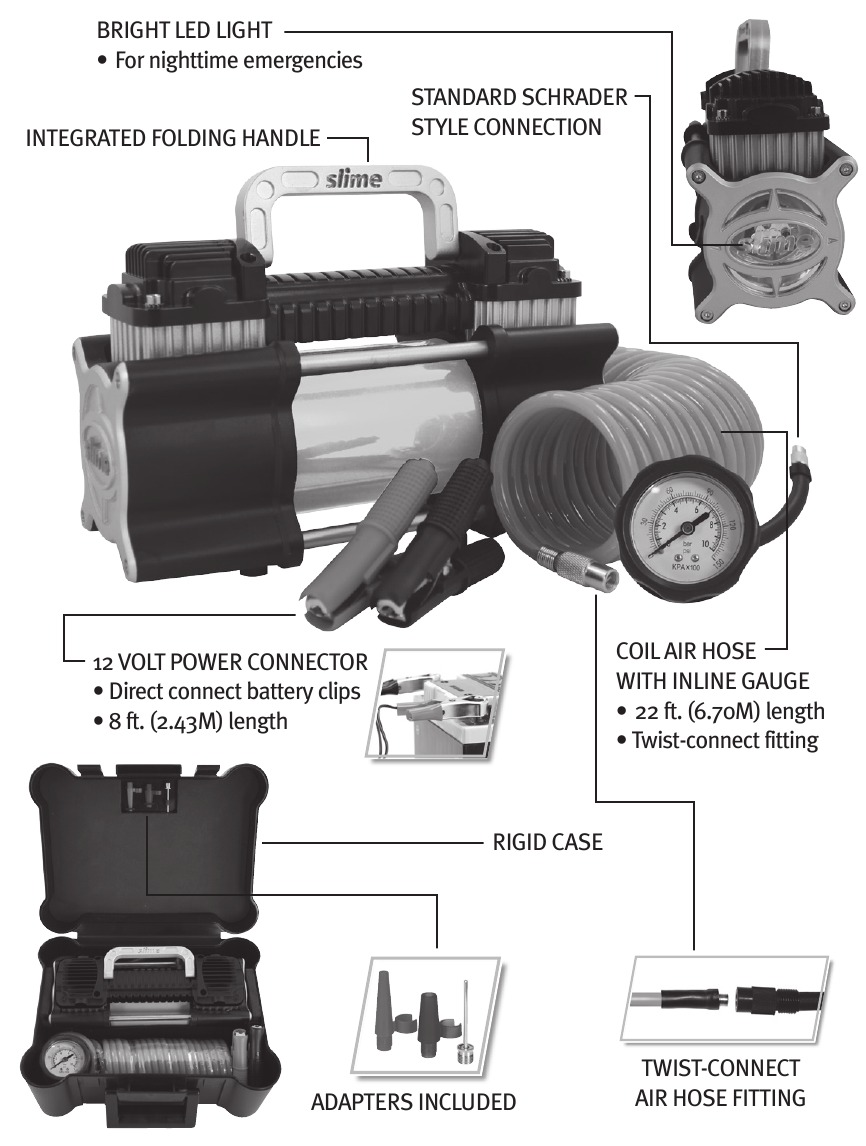 Slime 40026 - Tyre Inflator, Portable Car, SUV 4x4 Air Compressor ...