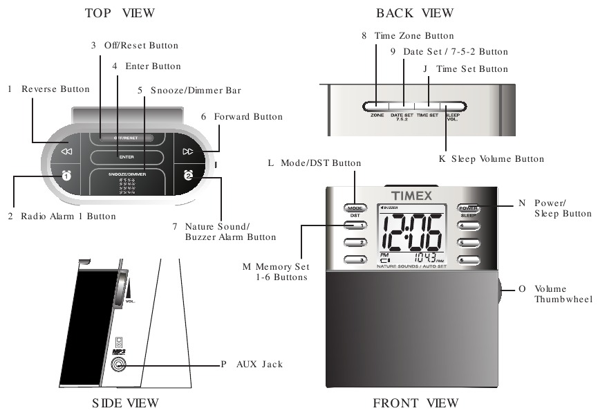 Manual de la radio reloj Timex T307 con MP3 | ManualsLib