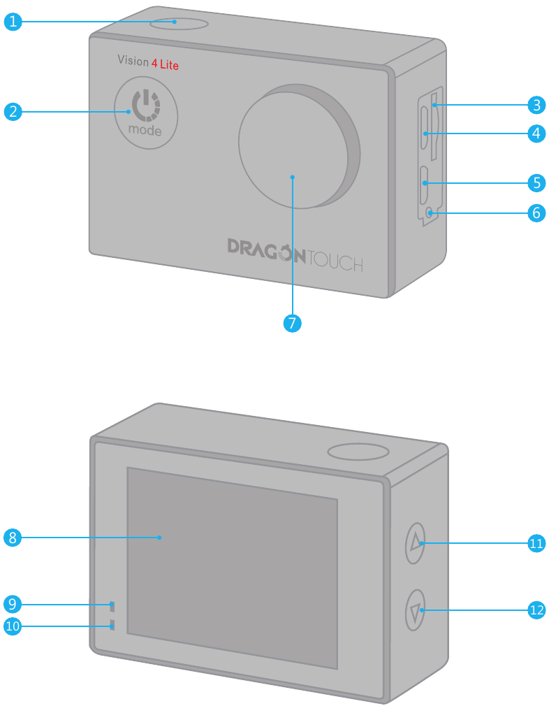 Dragon Touch Vision 4 Lite - Priročnik za akcijsko kamero | ManualsLib